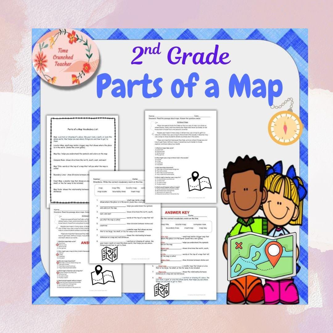 2nd Grade Parts of a Map Worksheets | Map Skills Vocabulary ...