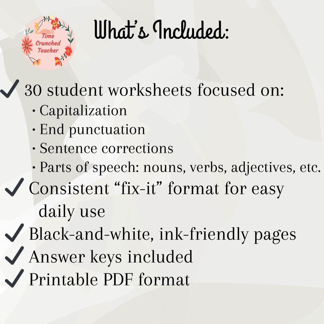 Daily Fix-it Grammar Worksheets Bundle | Grades 1-3 (printable PDF ...