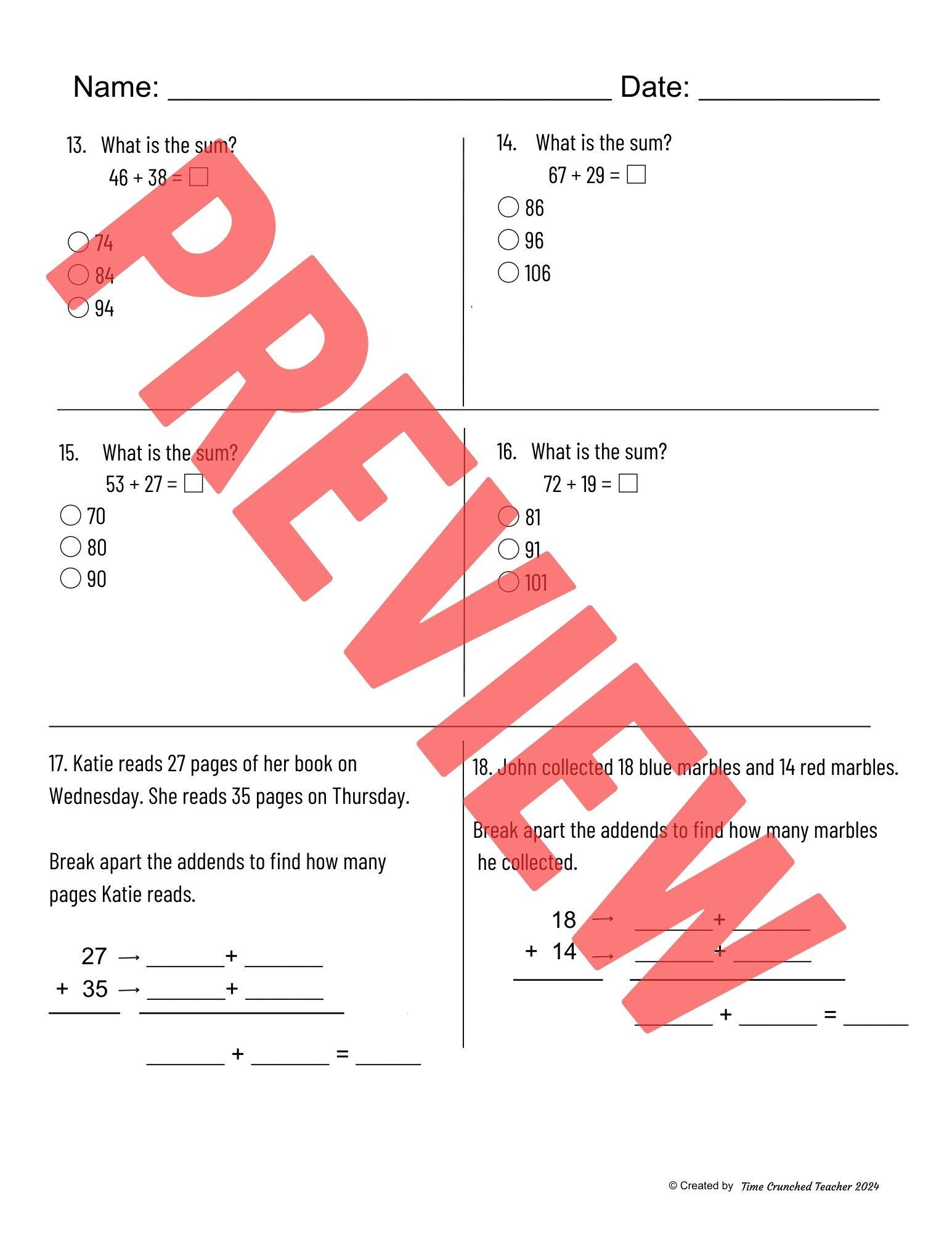 Printable 2nd Grade Go Math Ch. 5: Two Digit Addition | Math Practice ...