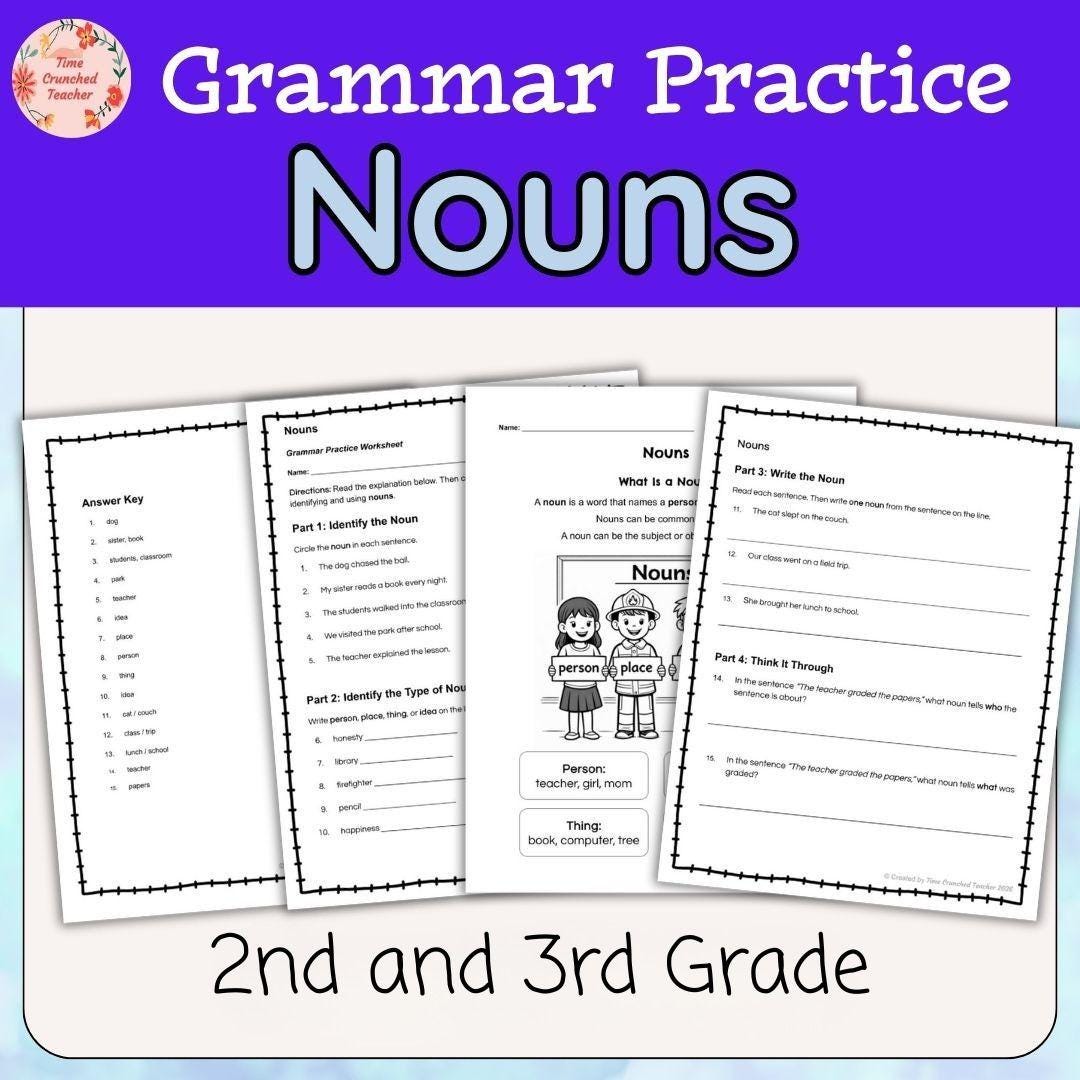 2nd-3rd Grade Noun Worksheets | Grammar Practice (printable PDF Format ...