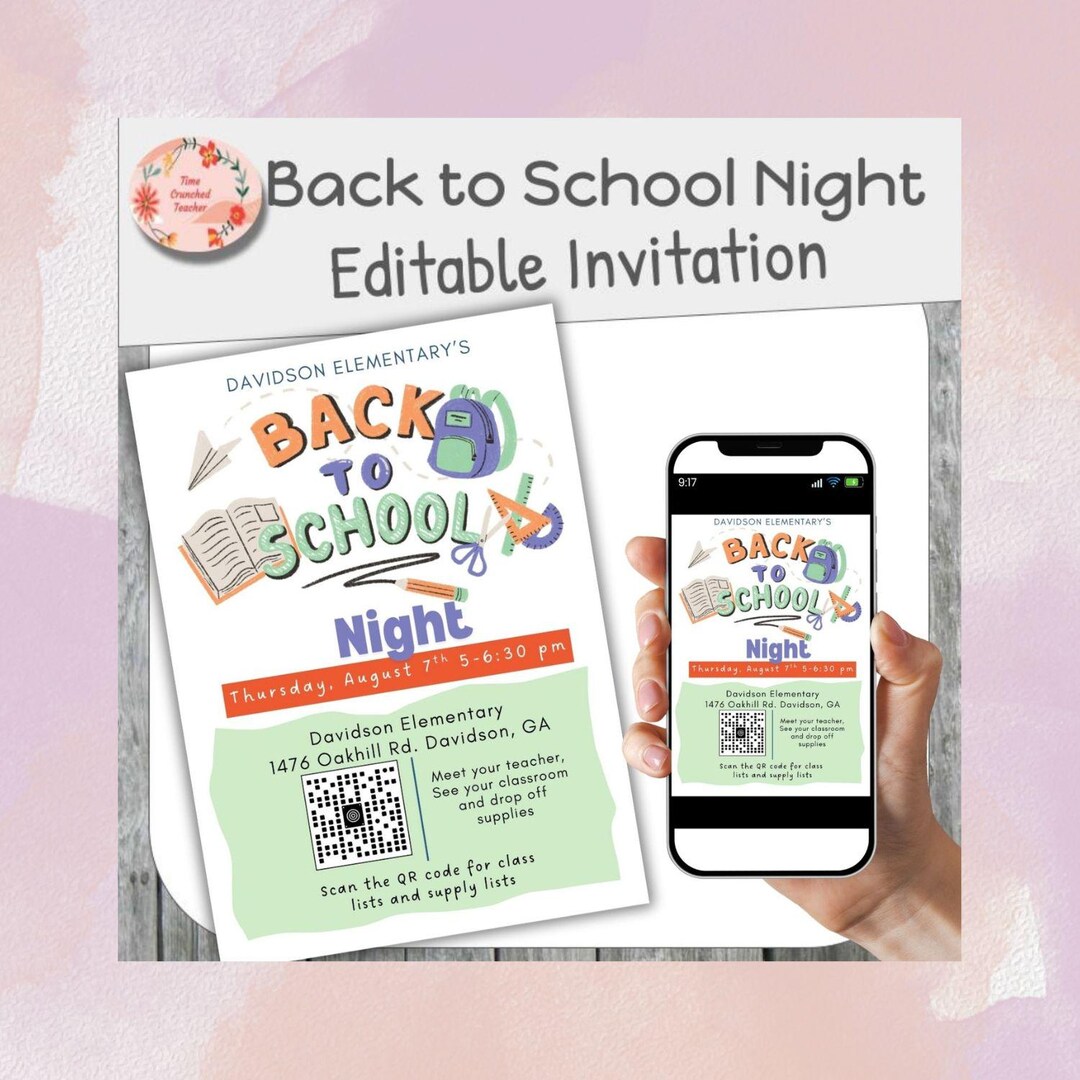 Printable Back to School Night Invitation | Back to School | Editable ...