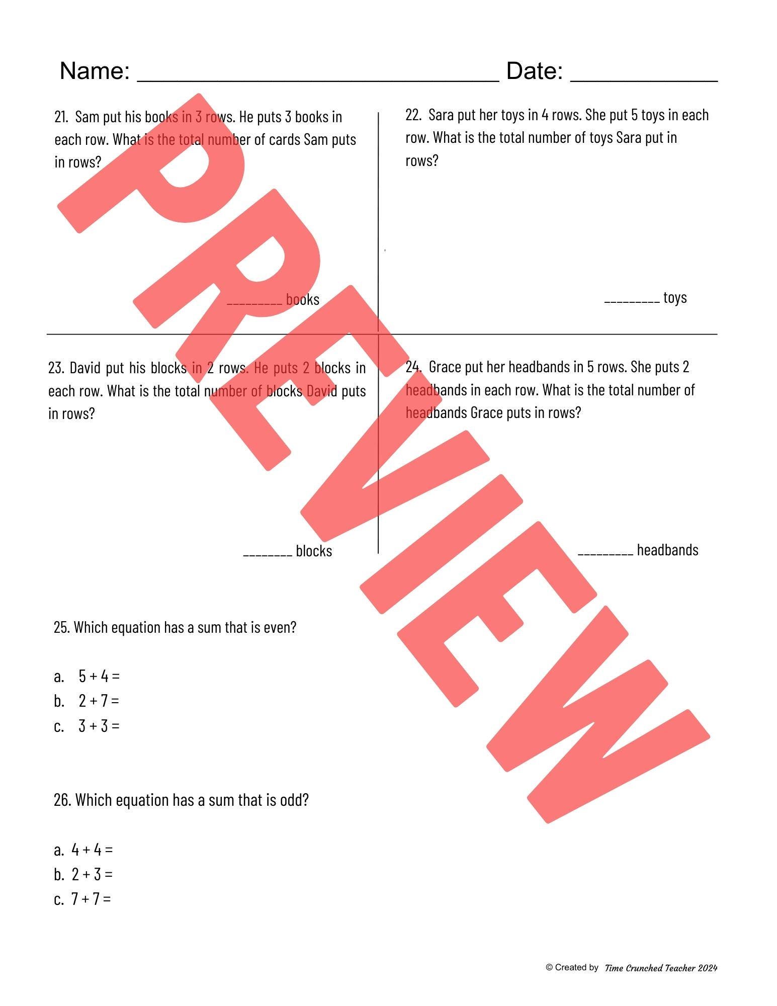 Printable 2nd Grade Go Math Ch. 4 : Equal Groups | Math Practice Test ...