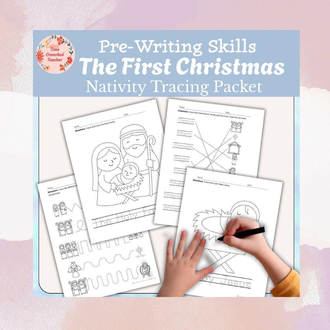 Printable Advent Nativity Tracing Worksheets | Pre-writing Christmas ...