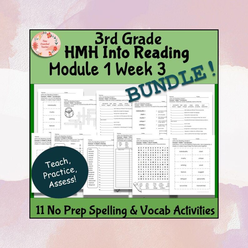 3rd Grade HMH Into Reading Module 1 Week 3 Spelling & Vocabulary Weekly ...