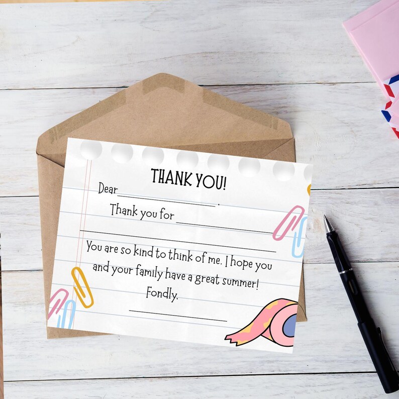 Printable Fill in the Blank End of the Year Thank You Cards | Summer ...