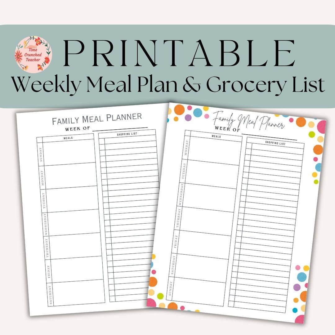 Meal Planner Printable, Weekly Food Diary, Meal Tracker, Food Journal ...