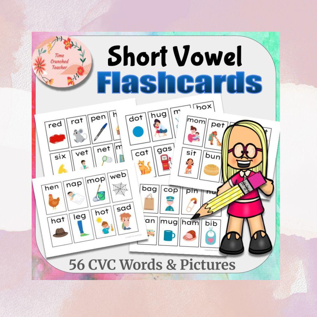 Short Vowel Flashcards | CVC Words With Pictures | Kindergarten Phonics ...