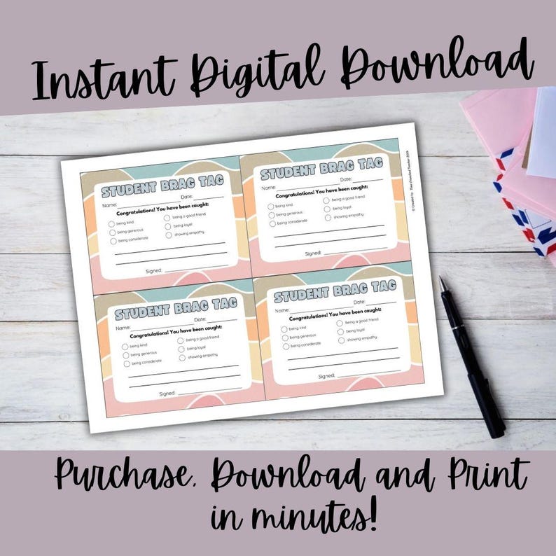 Printable Pastel Fill in the Blank Brag Tags | Teacher Notecards ...