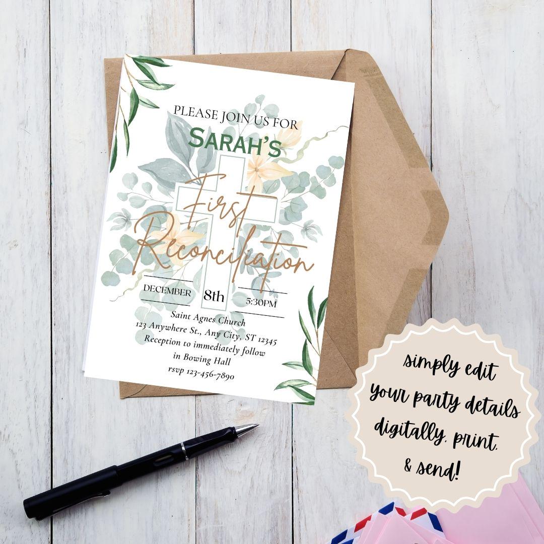 Printable First Reconciliation Invitation | Reconciliation Card ...
