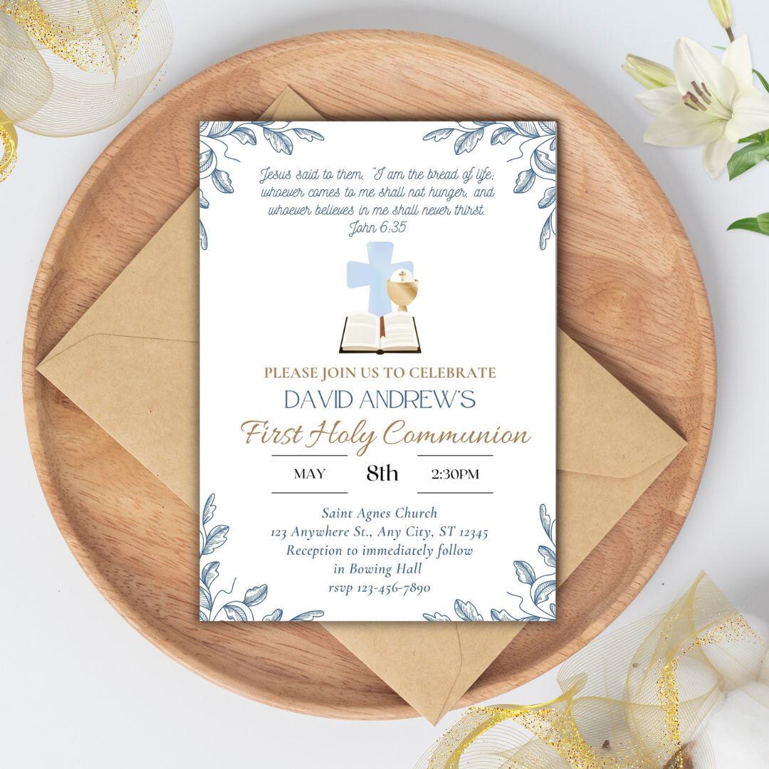 Printable First Communion Invitation | Holy Communion Card | Editable ...