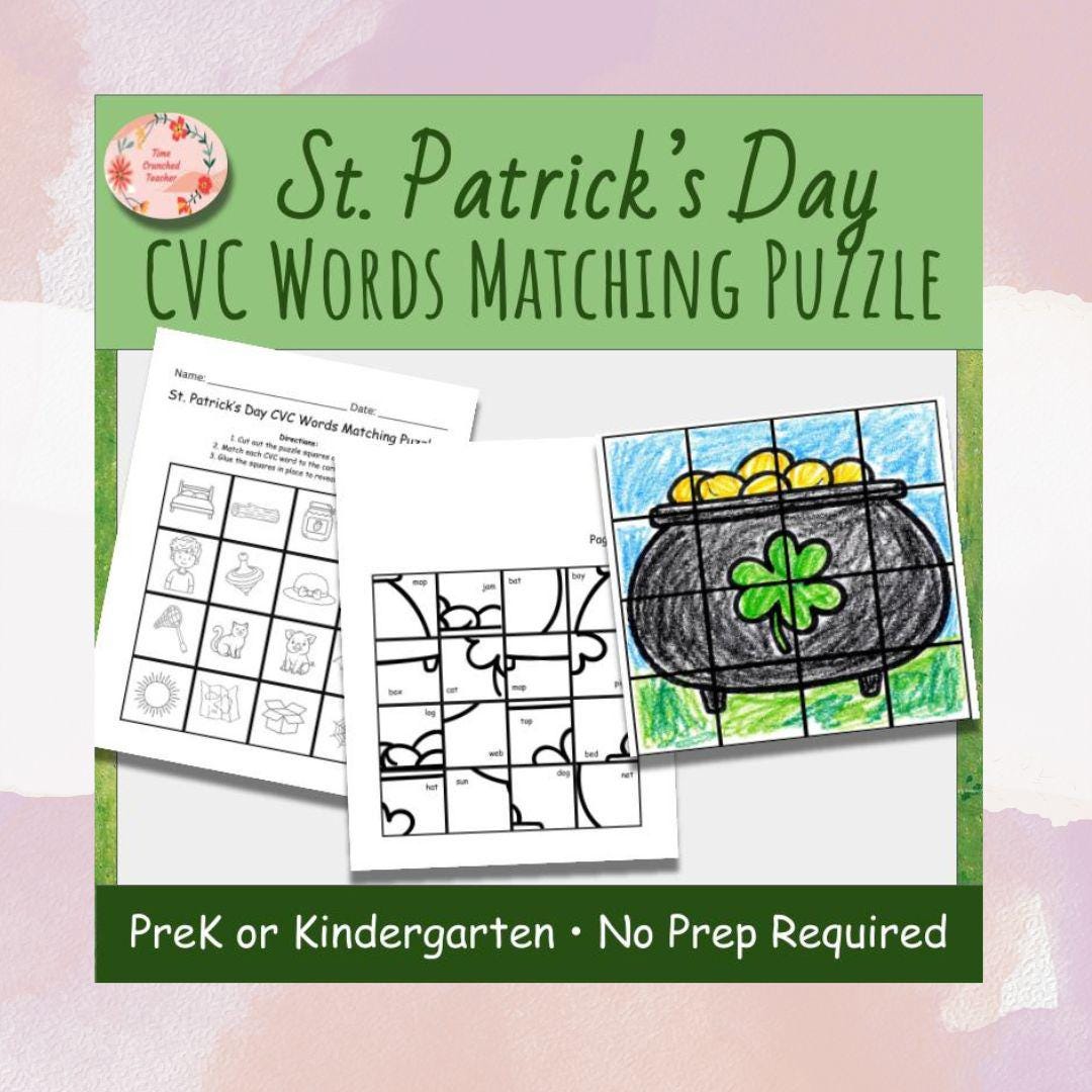 St. Patrick's Day CVC Words Puzzle | Phonics Game (digital Download) - Etsy