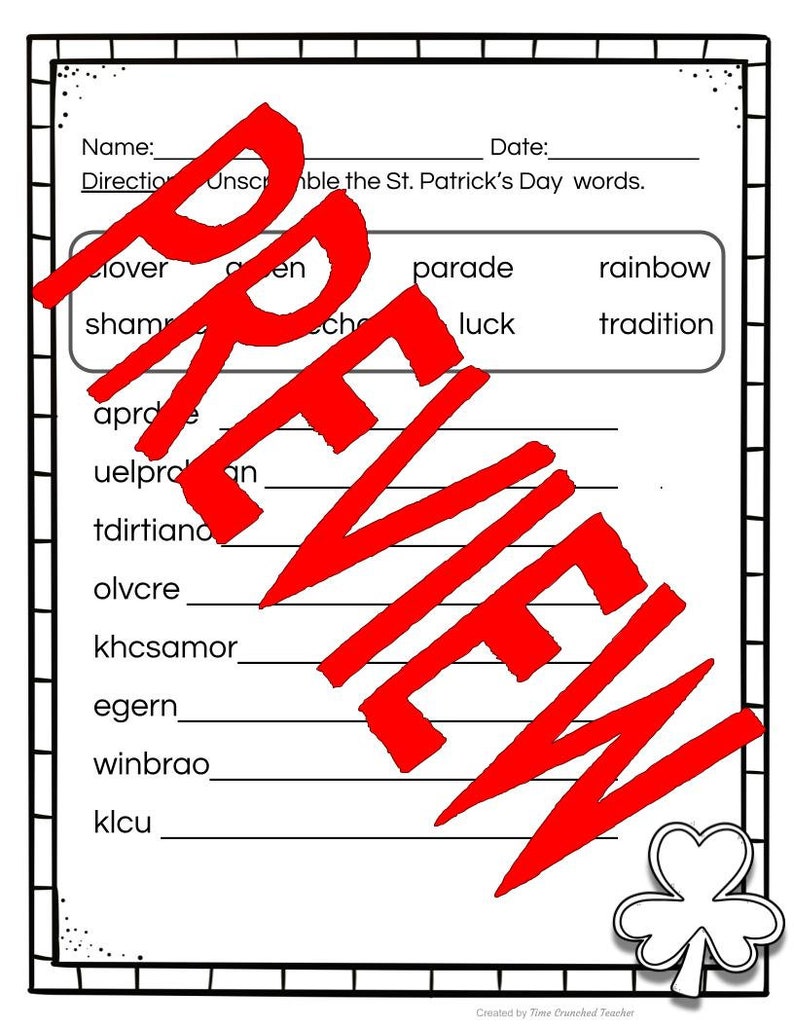 Saint Patrick's Day Themed Activity and Puzzle Packet- No Prep! - Etsy