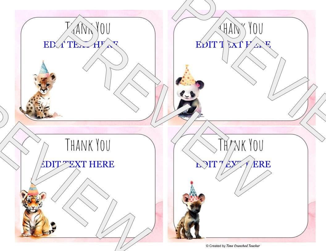 Printable Thank You Cards | Safari Themed | Personalized Thank You ...