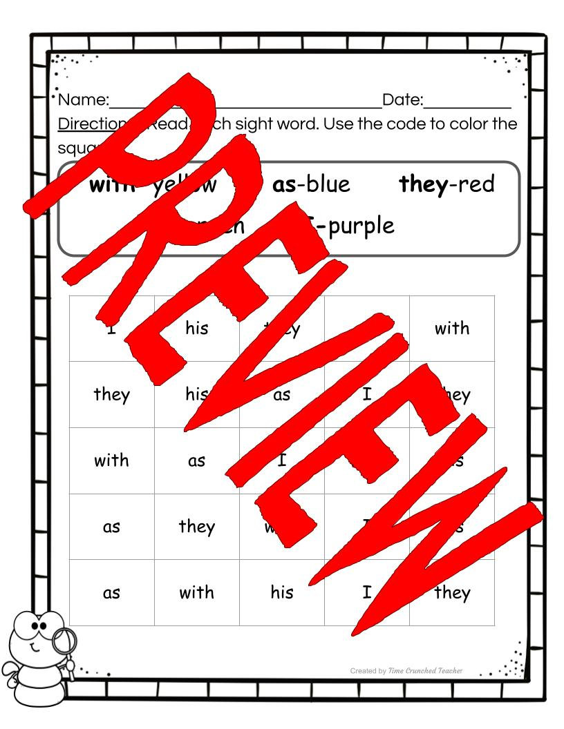 Kindergarten Sight Words | Fry's Sight Words 16-20 | Printable Sight ...