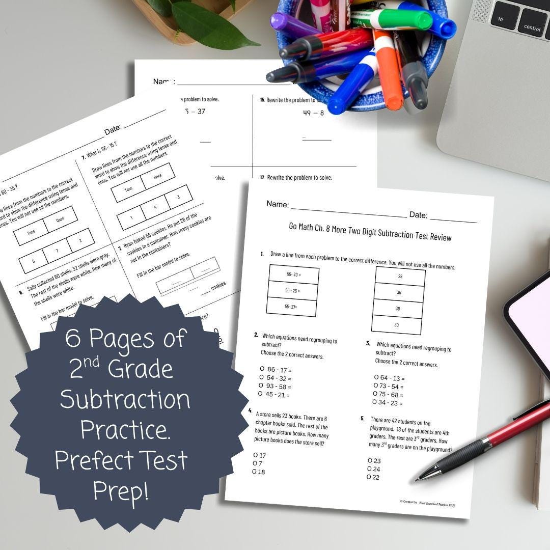 Printable 2nd Grade Go Math Ch. 8: More Two Digit Subtraction | Math ...