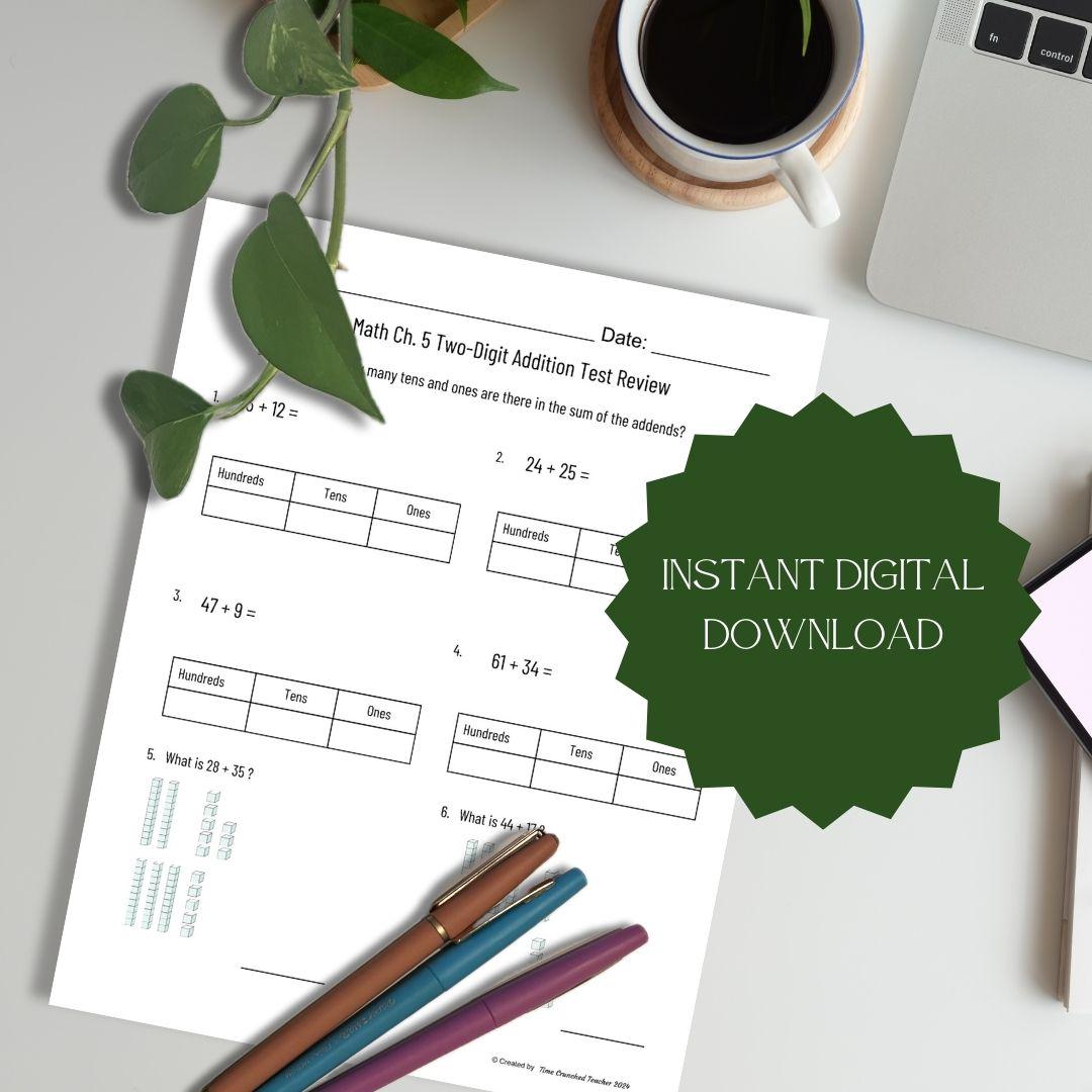 Printable 2nd Grade Go Math Ch. 5: Two Digit Addition | Math Practice ...