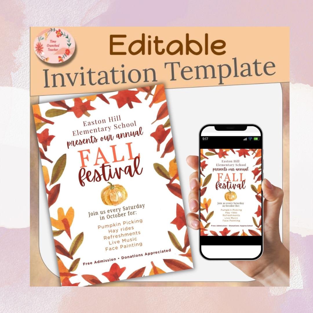Fall Festival Invitation Template | Editable Canva Flyer | Autumn Event ...