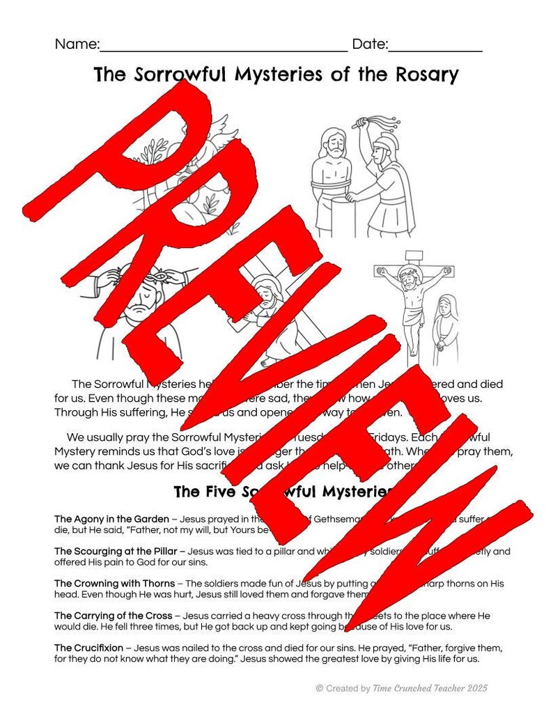Printable Catholic School Worksheets | the Sorrowful Mysteries of the ...