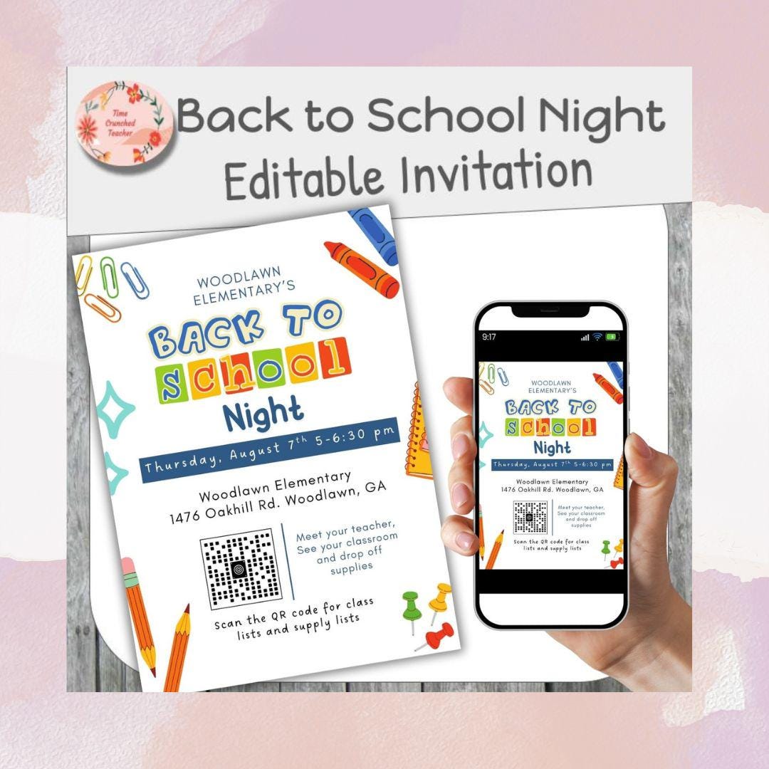 Printable Back to School Night Invitation | Back to School | Editable ...