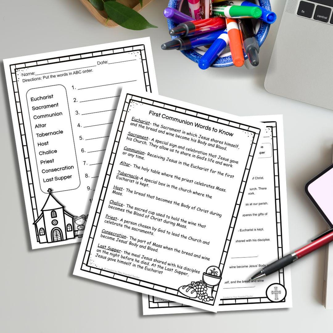 Printable Catholic First Communion Unit: 10 Pages of First Eucharist ...
