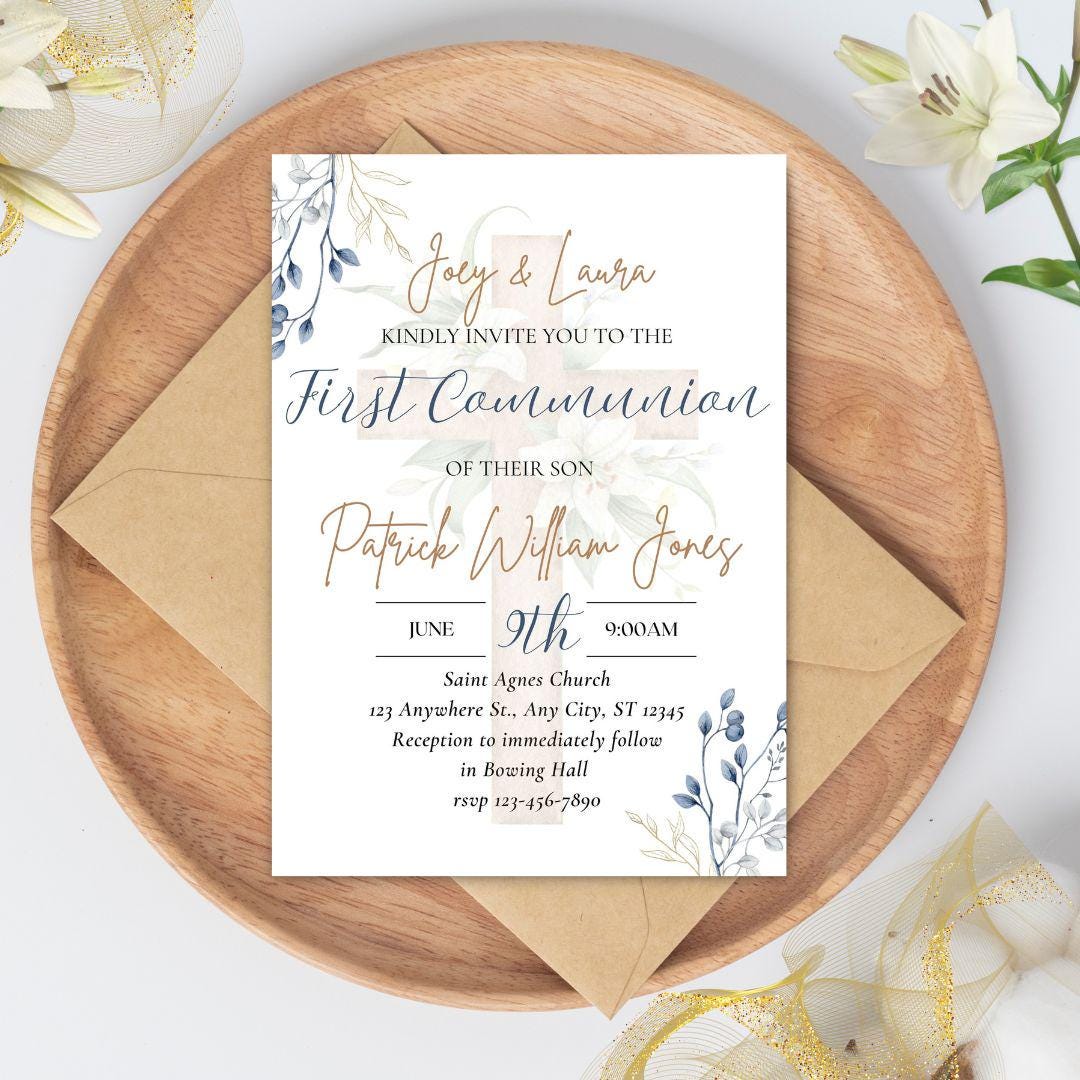 Printable First Communion Invitation | Holy Communion Card | Editable ...