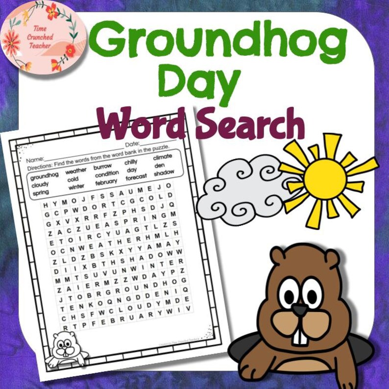 Printable Groundhog Day Word Search | Digital Download | Groundhog Day ...