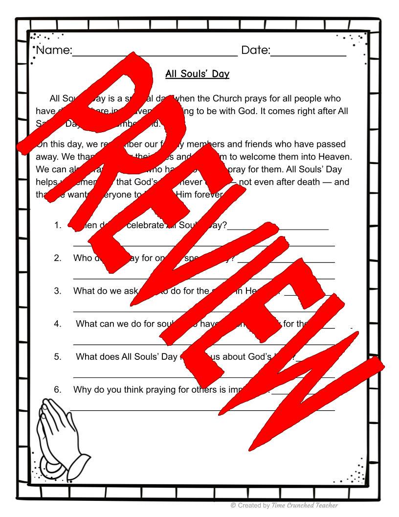All Souls’ Day Activity Packet | Catholic 2nd Grade Lesson (PDF) - Etsy