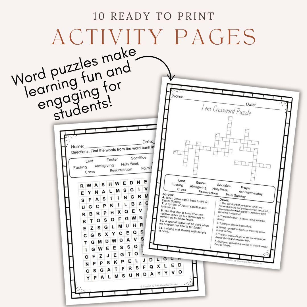 Printable Catholic Lent Unit: 10 Pages of Lent Activities for Kids ...