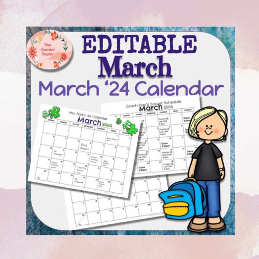 Printable March Calendar | March 2024 Calendar | Customizable Calendar ...