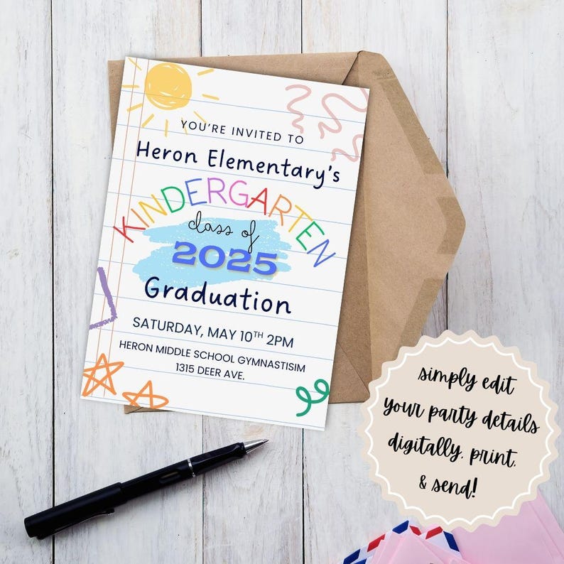 Printable Graduation Invitation | Kindergarten Graduation | Editable ...