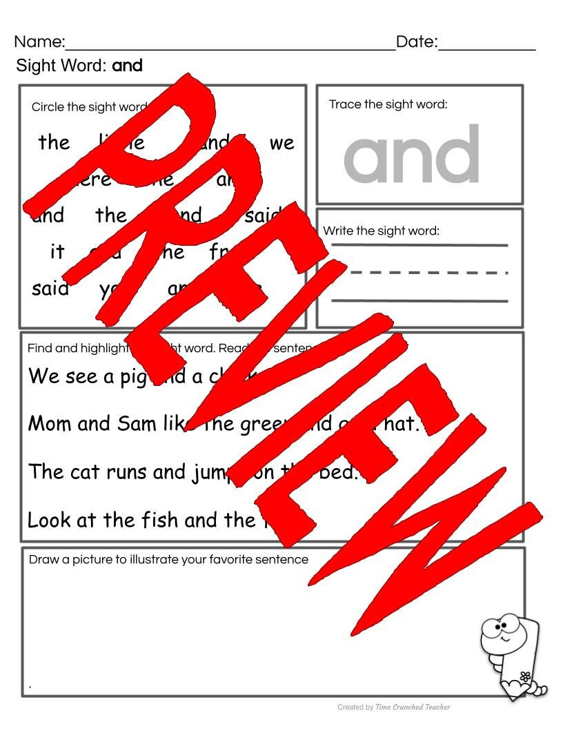 Kindergarten Sight Words | Fry's Words 1-5 | Printable Sight Word ...