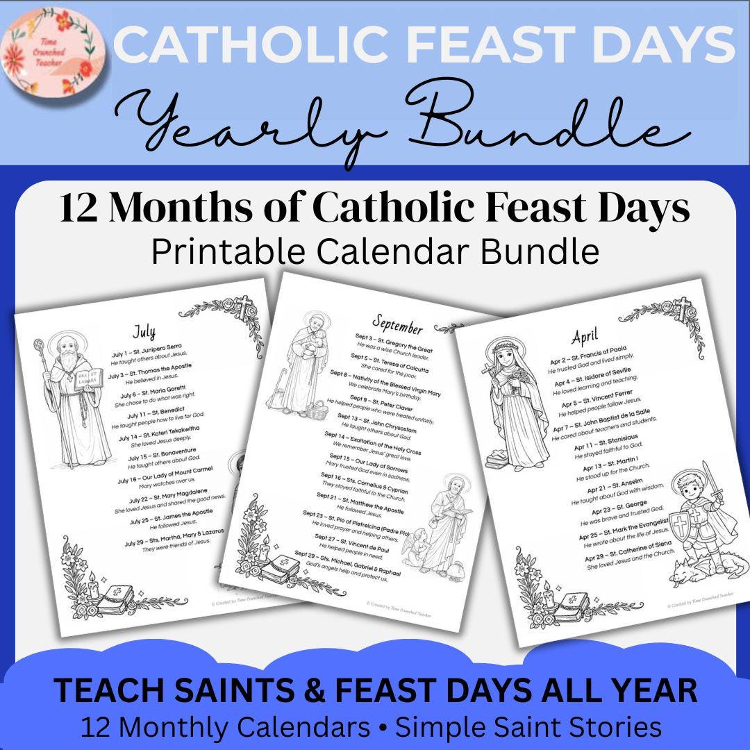 Printable Catholic Feast Days Calendar | Saints of the Month | Catholic ...