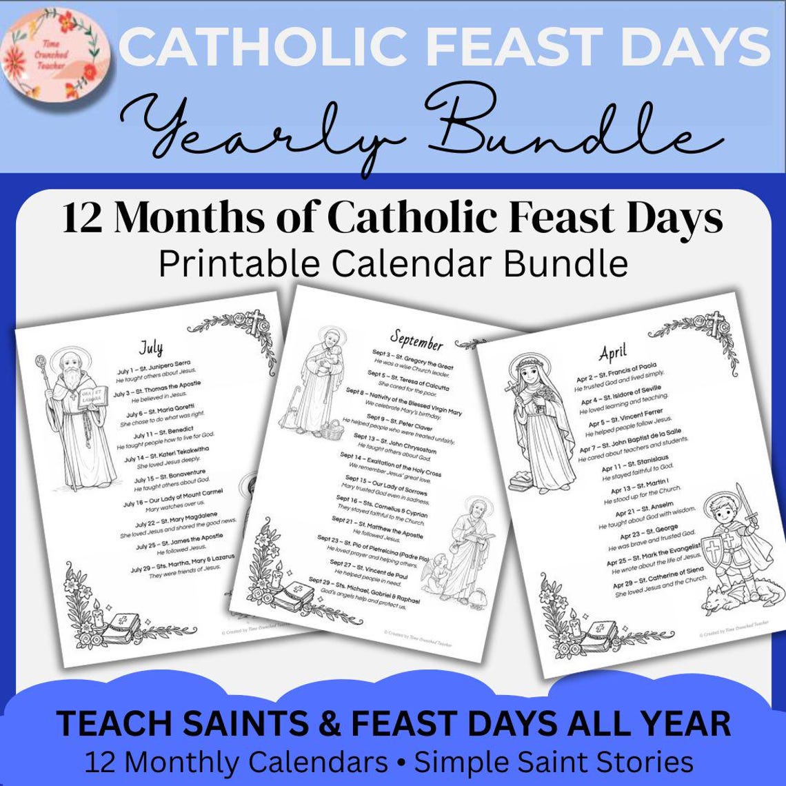 Printable Catholic Feast Days Calendar | Saints of the Month | Catholic ...