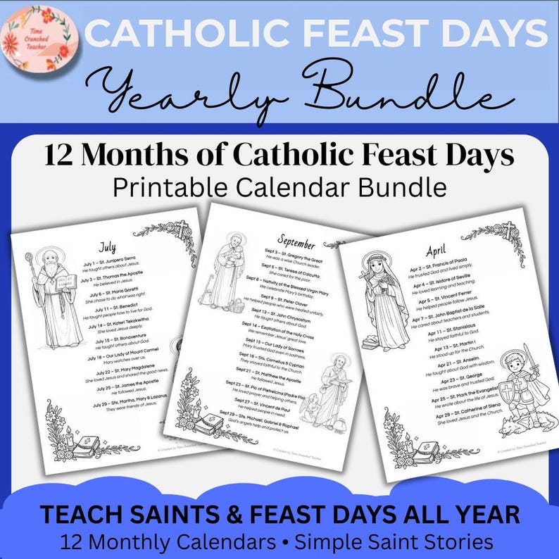 Printable Catholic Feast Days Calendar | Saints of the Month | Catholic ...
