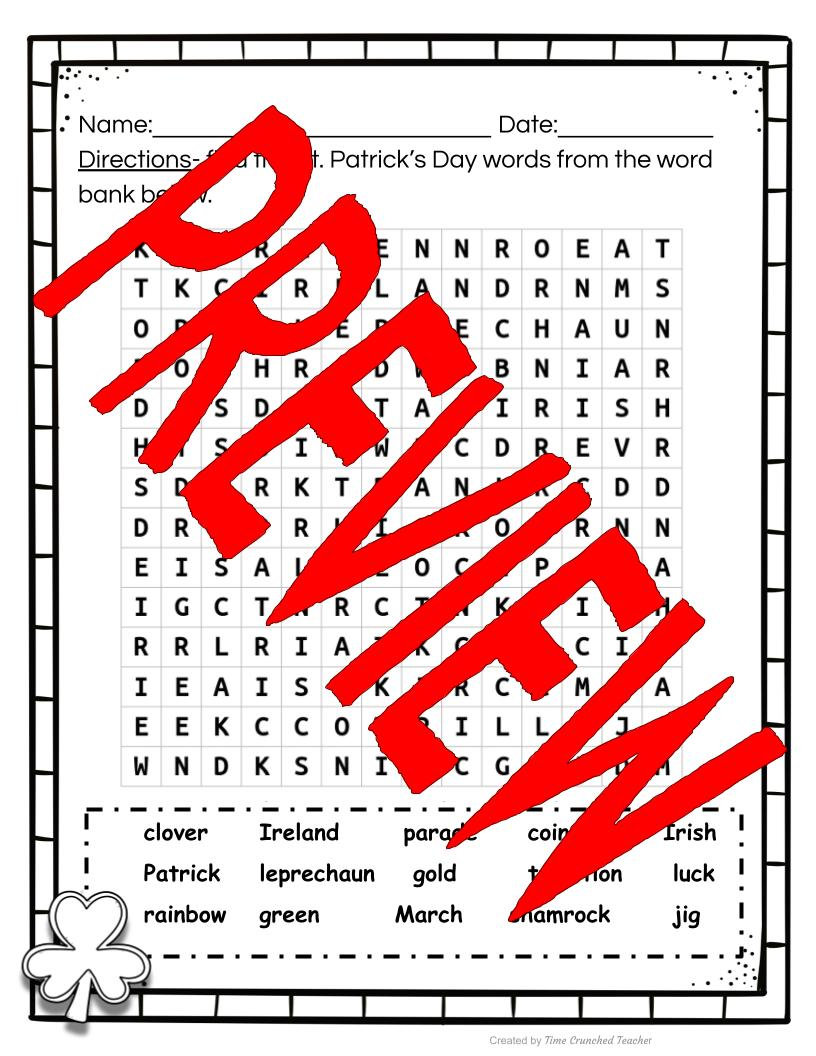 Saint Patrick's Day Themed Activity and Puzzle Packet- No Prep! - Etsy