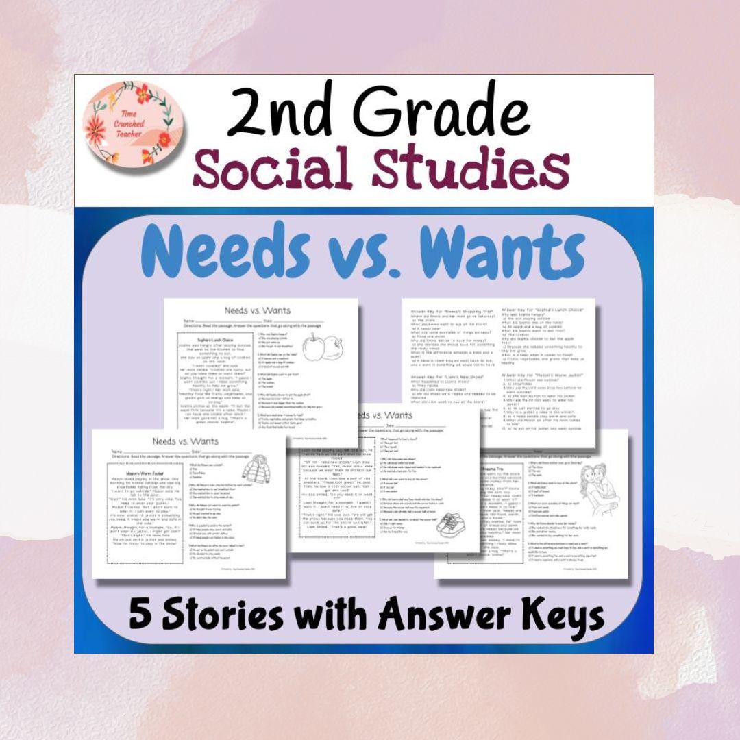 Printable 2nd Grade Social Studies: Needs and Wants | Reading Passages ...