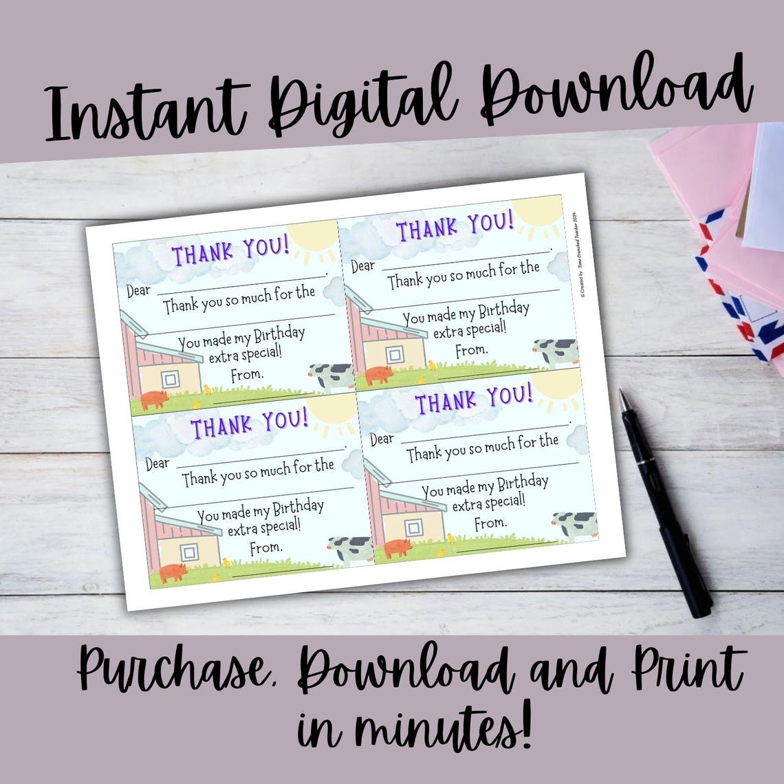 Printable Fill in the Blank Thank You Cards | Farm Birthday | Kids ...