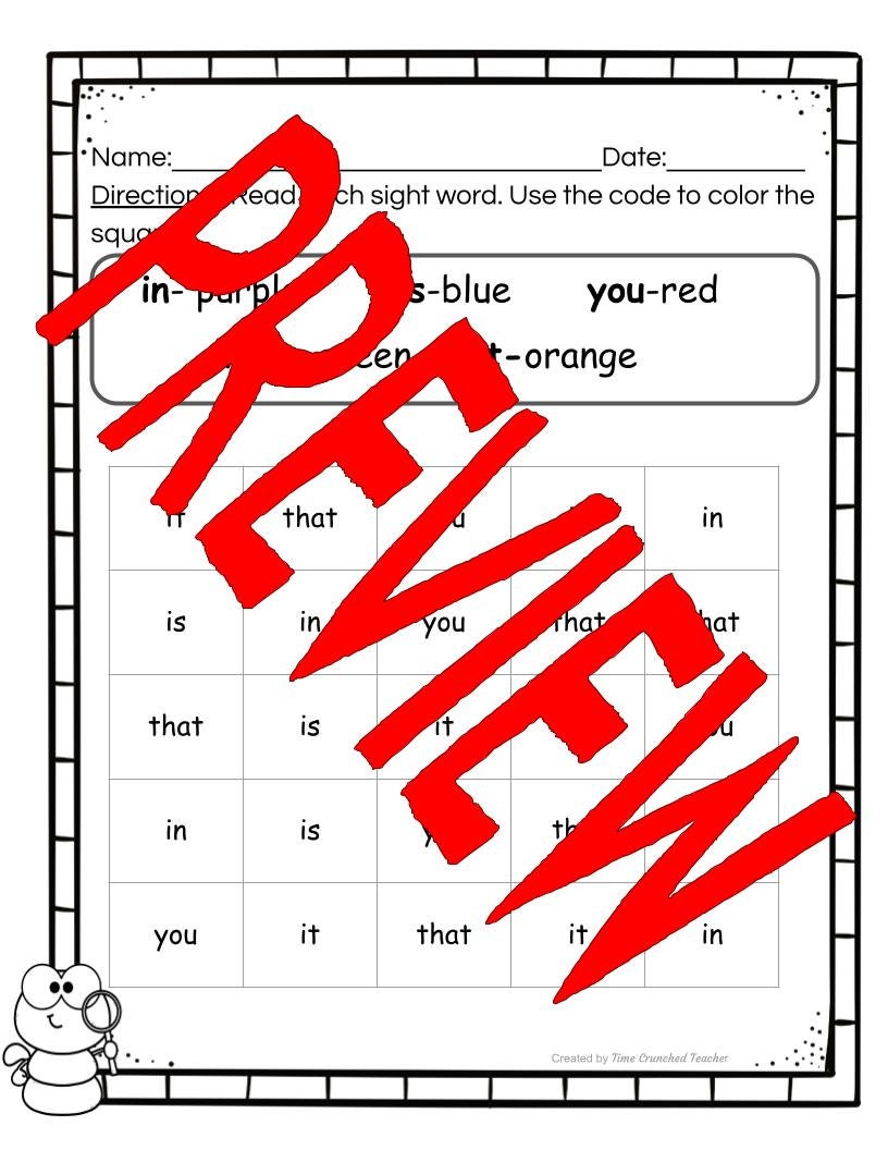 Kindergarten Sight Word Practice: 9 Pages of Quality Sight - Etsy