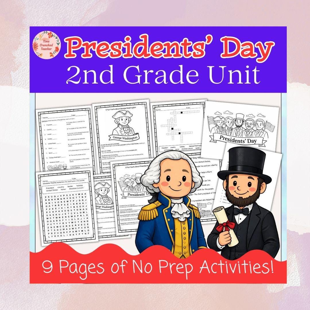 Presidents' Day Activity Packet | 2nd Grade George Washington, Lincoln ...