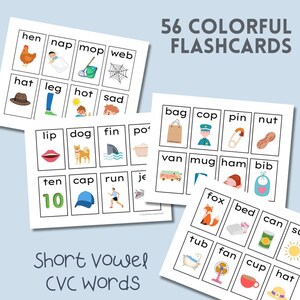 Short Vowel Flashcards | CVC Words With Pictures | Kindergarten Phonics ...