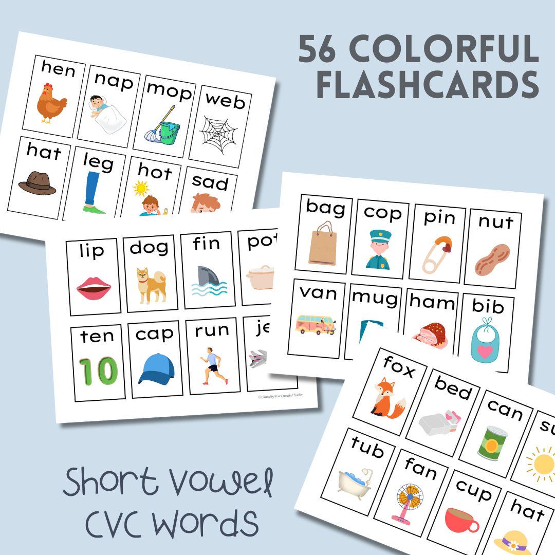 Short Vowel Flashcards | CVC Words With Pictures | Kindergarten Phonics ...