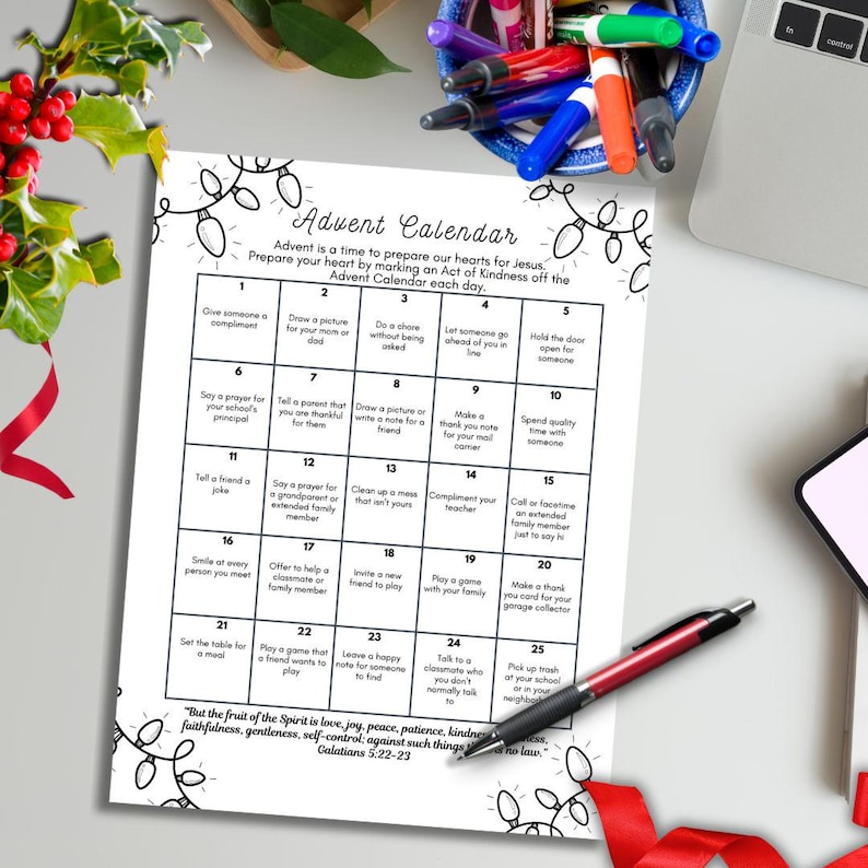 Printable Advent Calendar for Kids | Acts of Kindness Advent Calendar ...