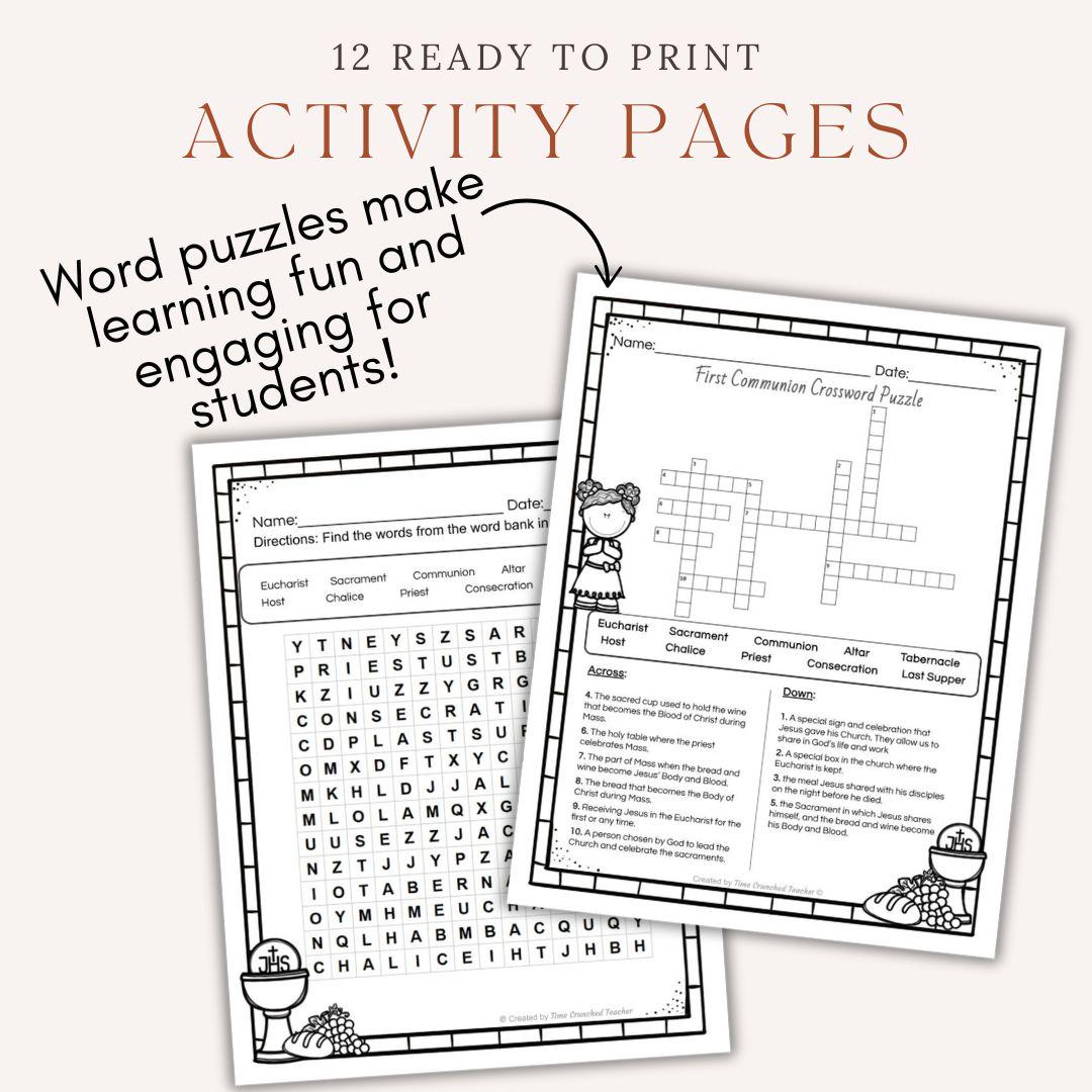 Printable Catholic First Communion Unit: 10 Pages of First Eucharist ...