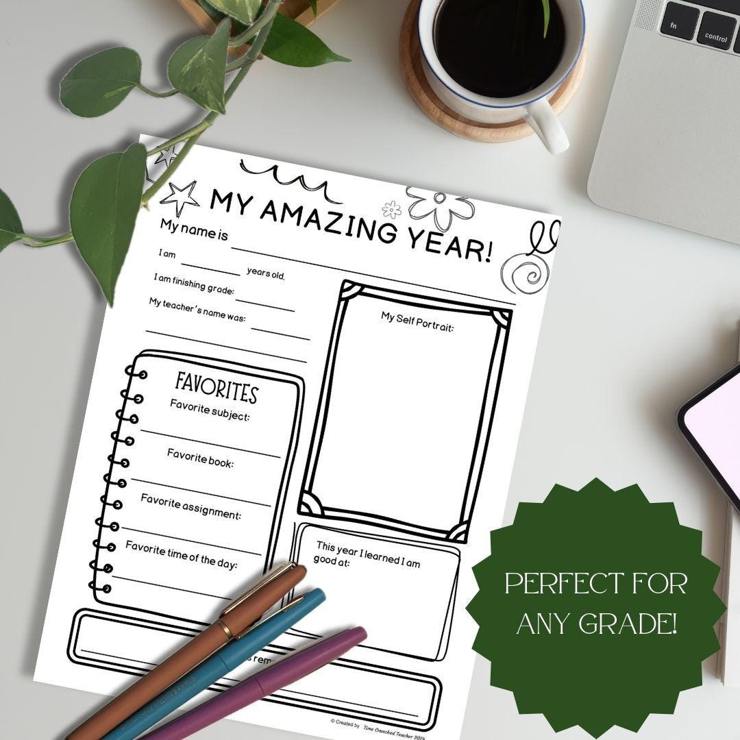 End of Year My Amazing Year Reflection Sheet | Last Day of School ...