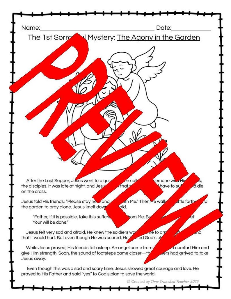 Printable Catholic School Worksheets | the Sorrowful Mysteries of the ...