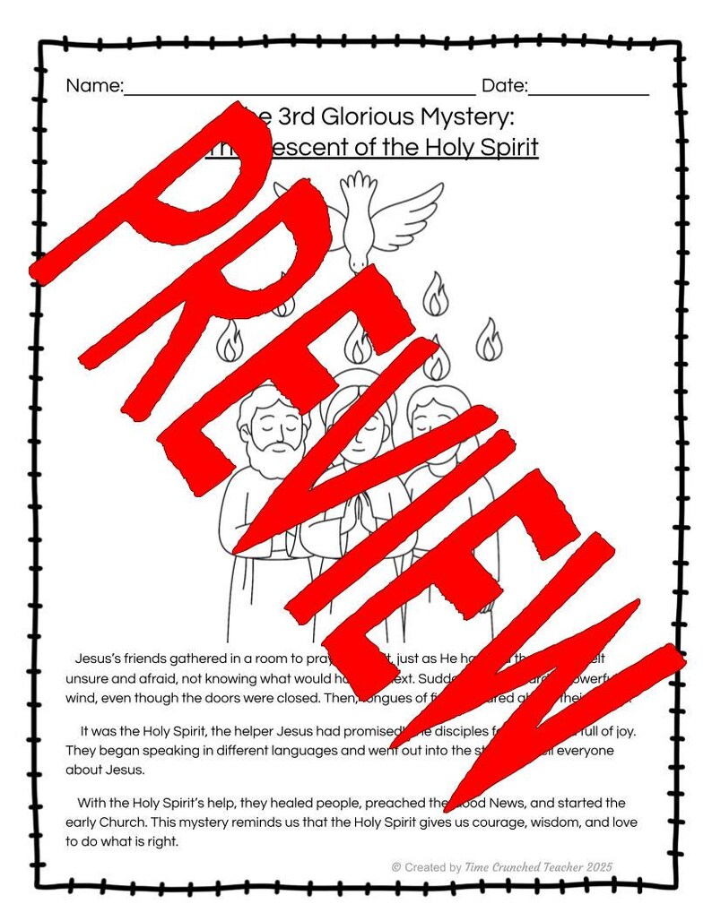 Printable Catholic School Worksheets | the Glorious Mysteries of the ...