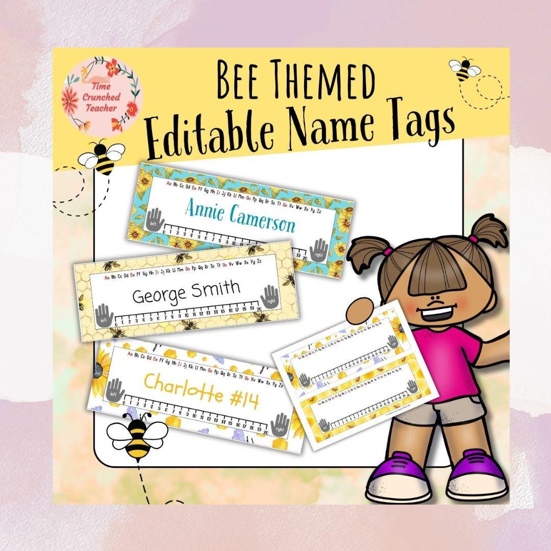 Bee Themed Printable Student Name Tags | Editable Name Tags | Name Tag ...