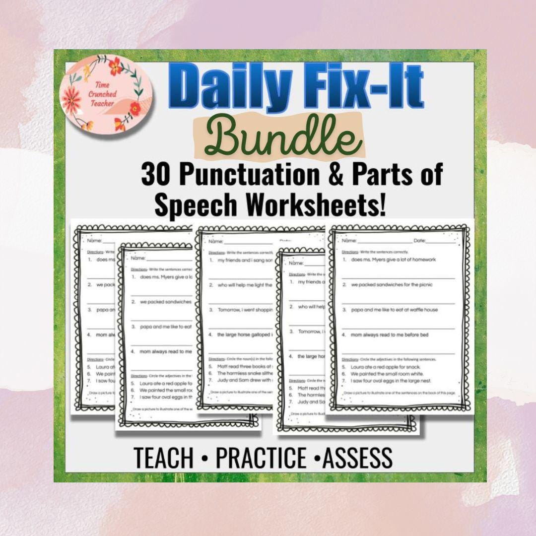 Daily Fix-it Grammar Worksheets Bundle | Grades 1-3 (printable PDF ...