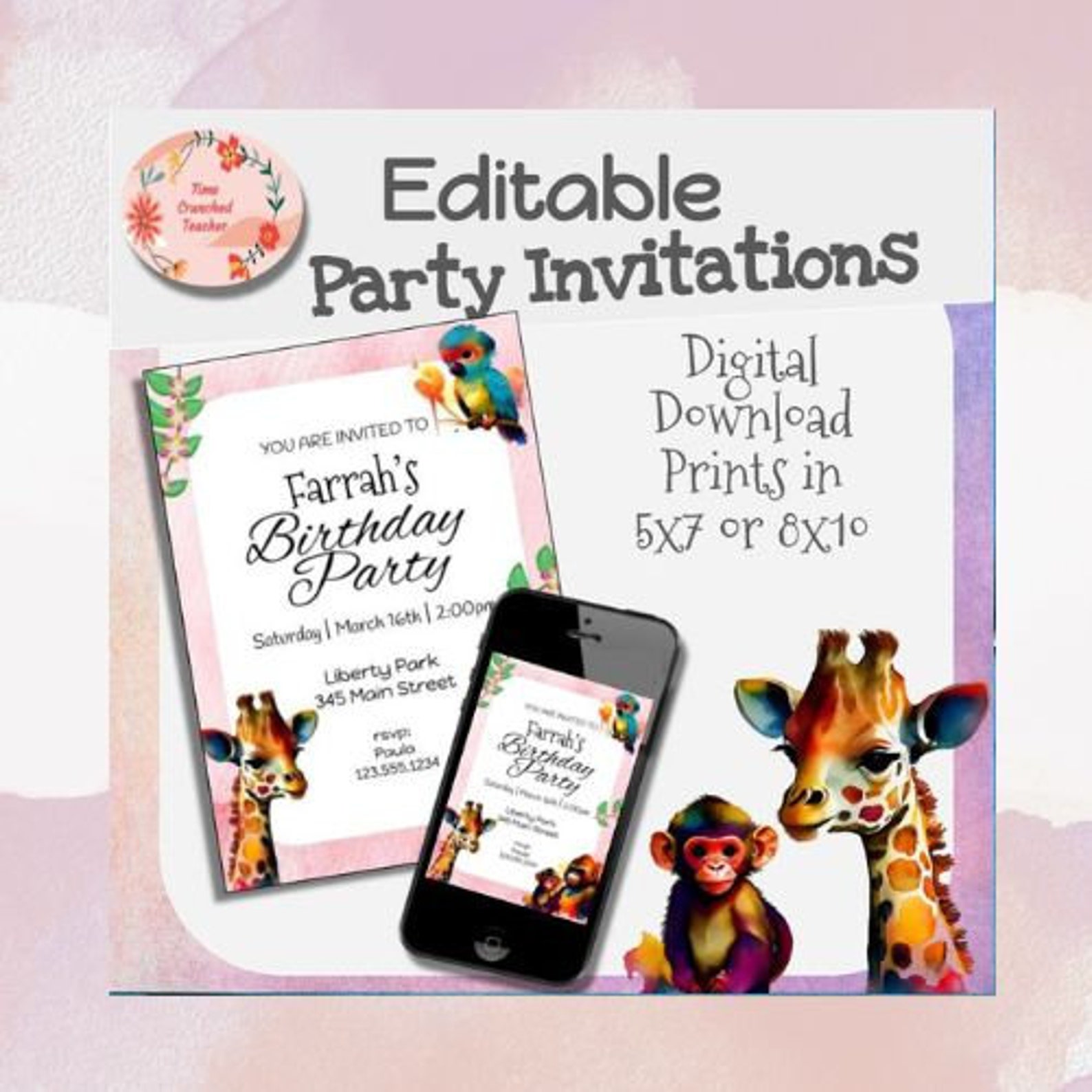 Printable Birthday Invitations | Jungle Themed Party Invitations ...