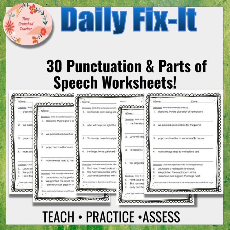 Daily Fix-it Grammar Worksheets Bundle | Grades 1-3 (printable PDF ...
